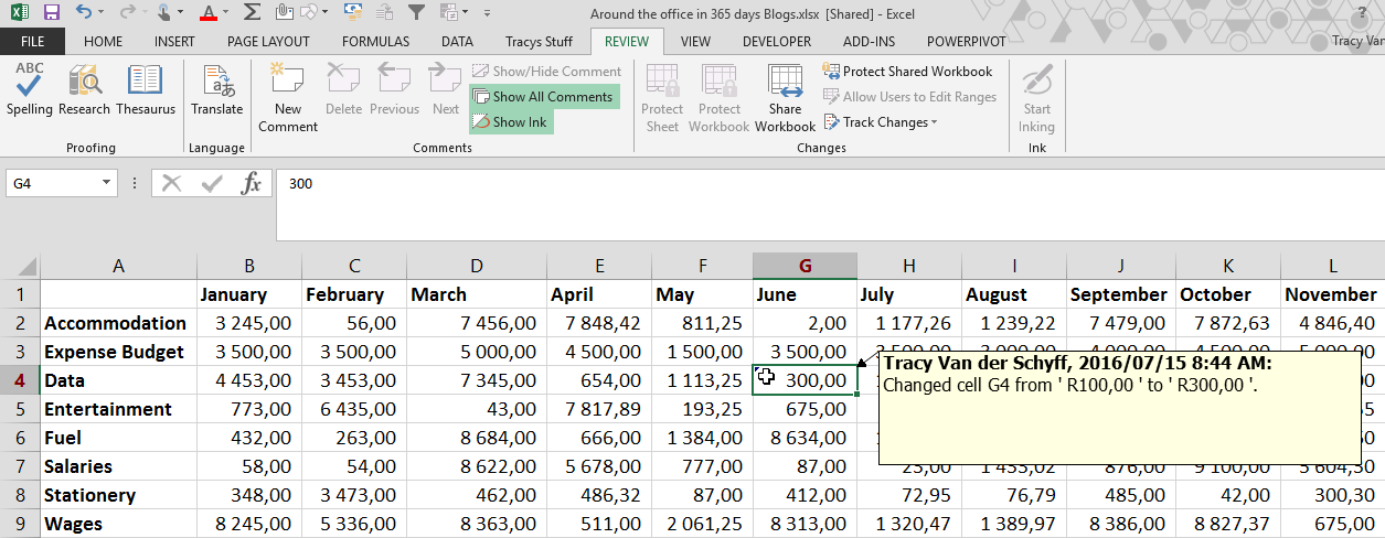 Day 136 Track Changes in Excel – Tracy van der Schyff