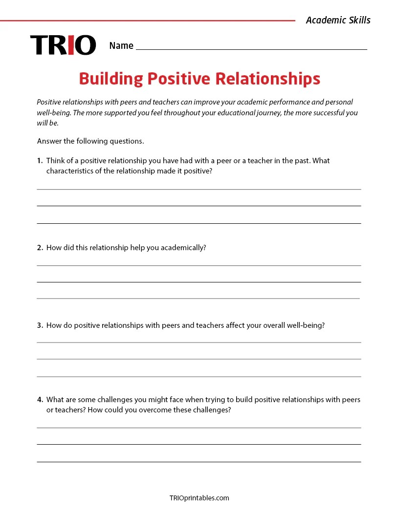 Building Positive Relationships Worksheets Healthy Relationships