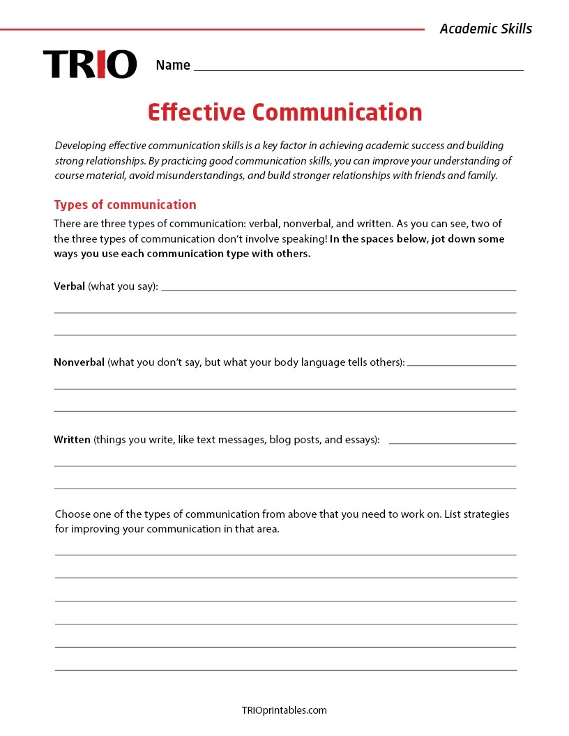 Effective Communication Activity Sheet Trio Printables