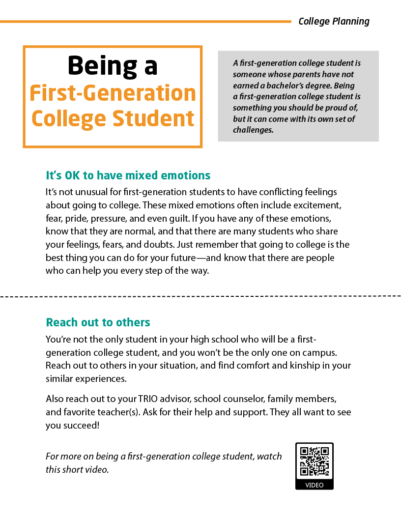 Being A First Generation College Student Informational Sheet Trio