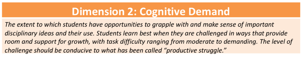 Dim 2: Cognitive Demand – Teaching for Robust Understanding Framework