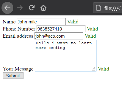 JavaScript contact form validation in HTML | Example code - EyeHunts