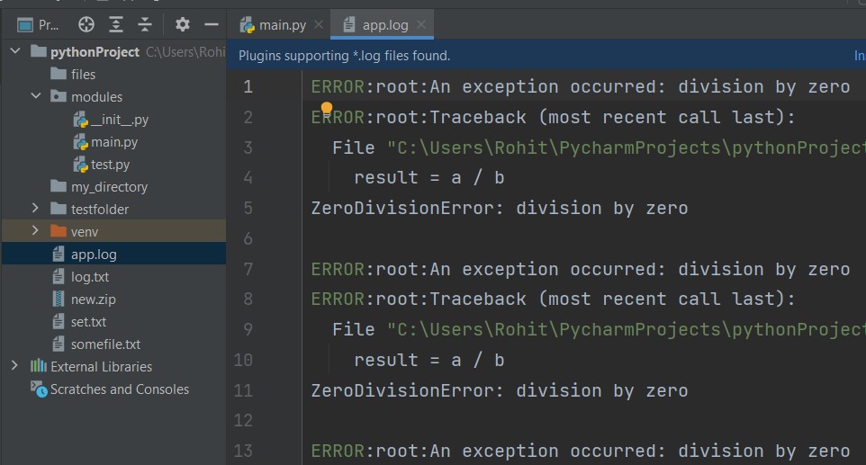 Python log file location