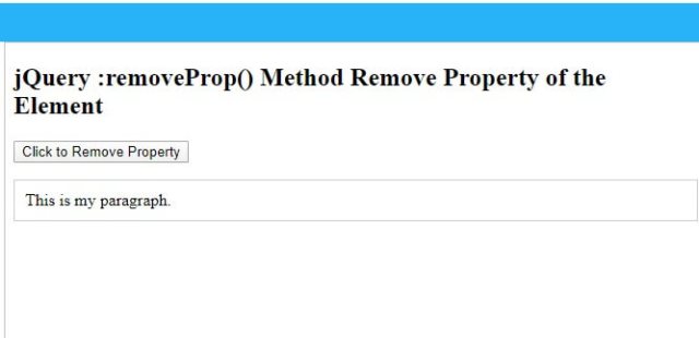 jQuery removeProp() method: Remove Element Propery