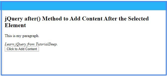 Jquery After Method Insert Content After Element 
