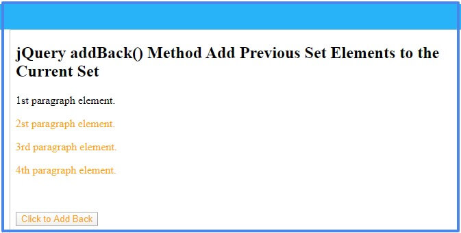 jQuery addBack() Method: Add Previous Set to Current