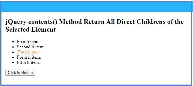 jQuery contents() Method: Returns All Direct Children