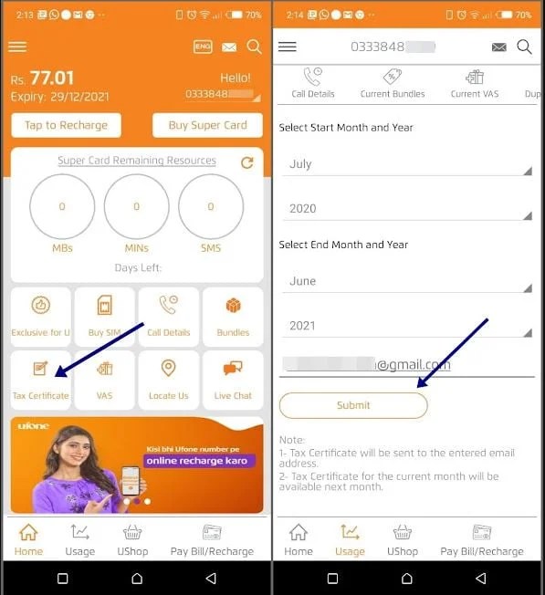 Ufone Tax Certificate 2023 For Filing Income Tax Return ufone-tax-certificate-2023-for-filing-income-tax-return
