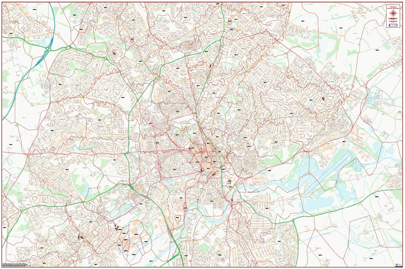 Central Nottingham Postcode City Street Map Digital Download Ukmaps