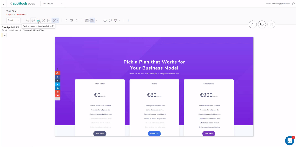 resize button in applitools - Ultimate QA