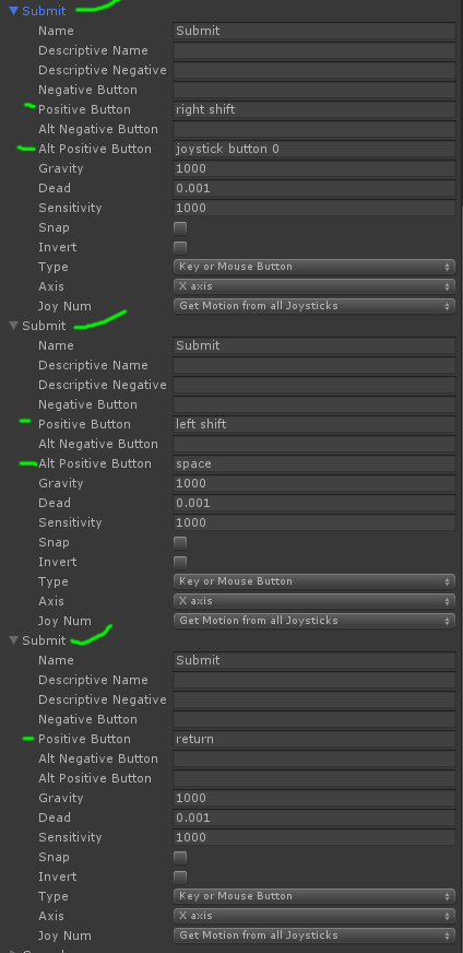 Adding Multiple Submit Keys to Input Manager « Unity Coding – Unity3D