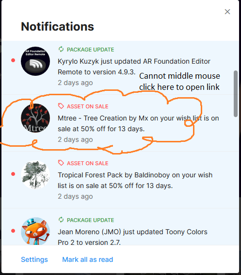 Add Middle Mouse Button support to AssetStore notifications panel (GreaseMonkey script) « Unity ...