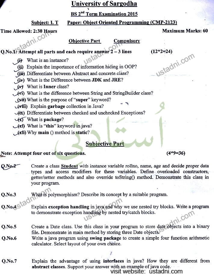 Object Oriented Programming Bs It 2015 Uos Ustadni