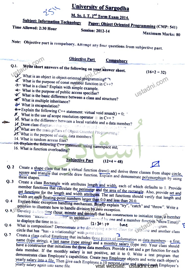 Object Oriented Programming MSC IT 2014 UOS – Ustadni