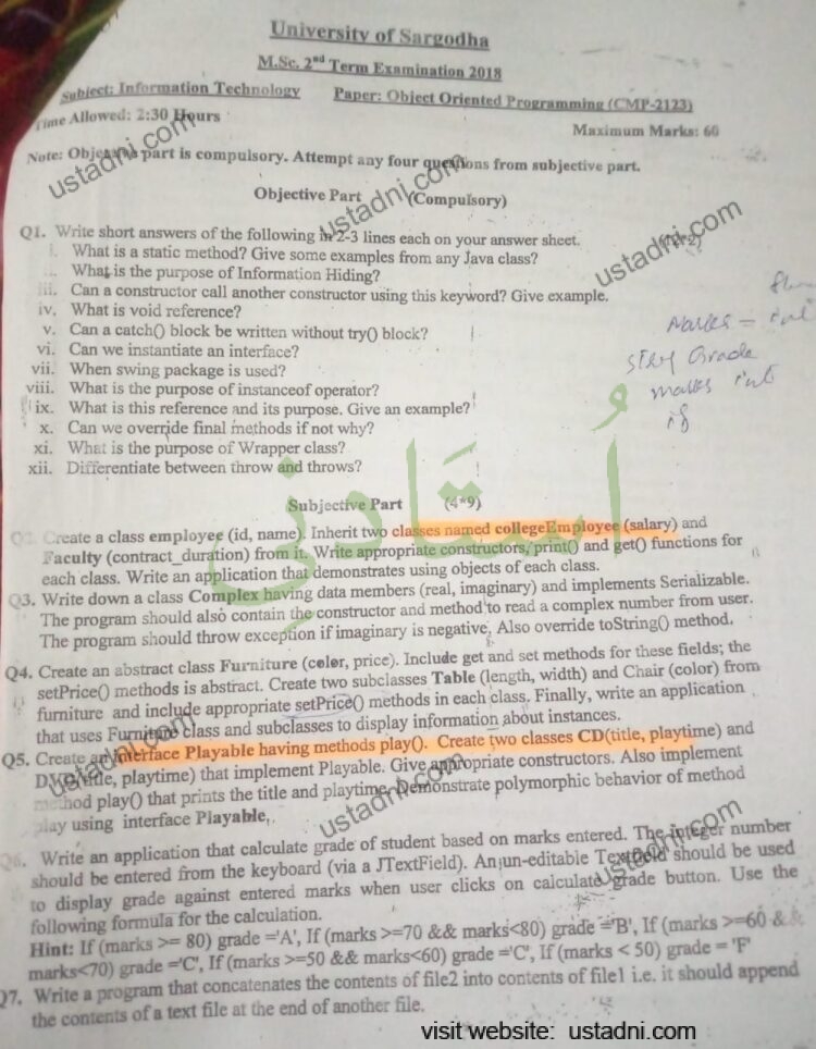 Object Oriented Programming MSC IT 2018 UOS - Ustadni