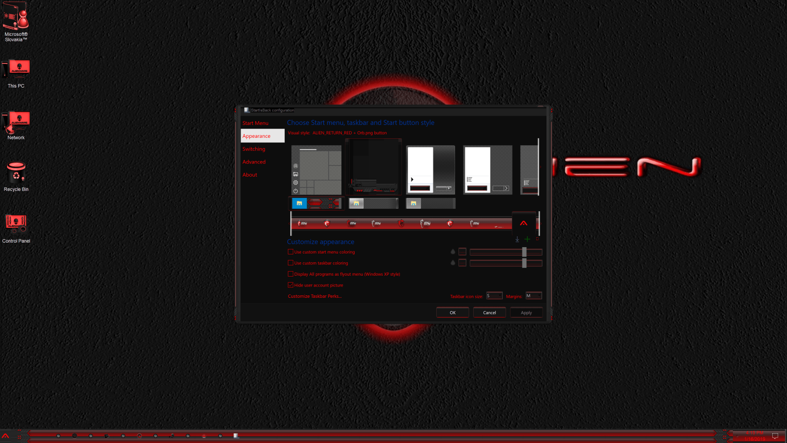 Alien Return Red for Windows 10 - Enable Windows Theme Customization