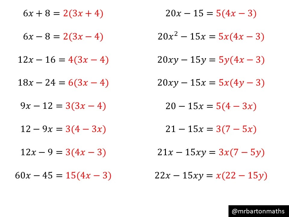 Factorising into a single bracket – Variation Theory