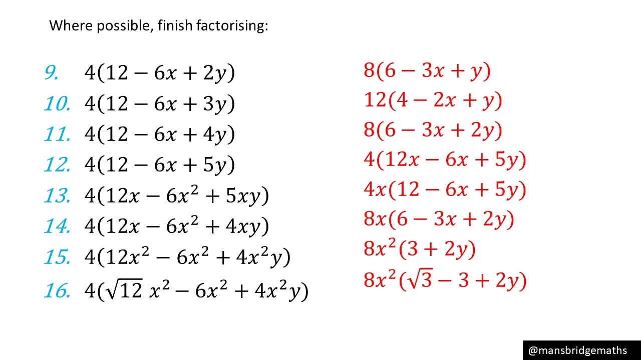 Finish factorising: single brackets – Variation Theory