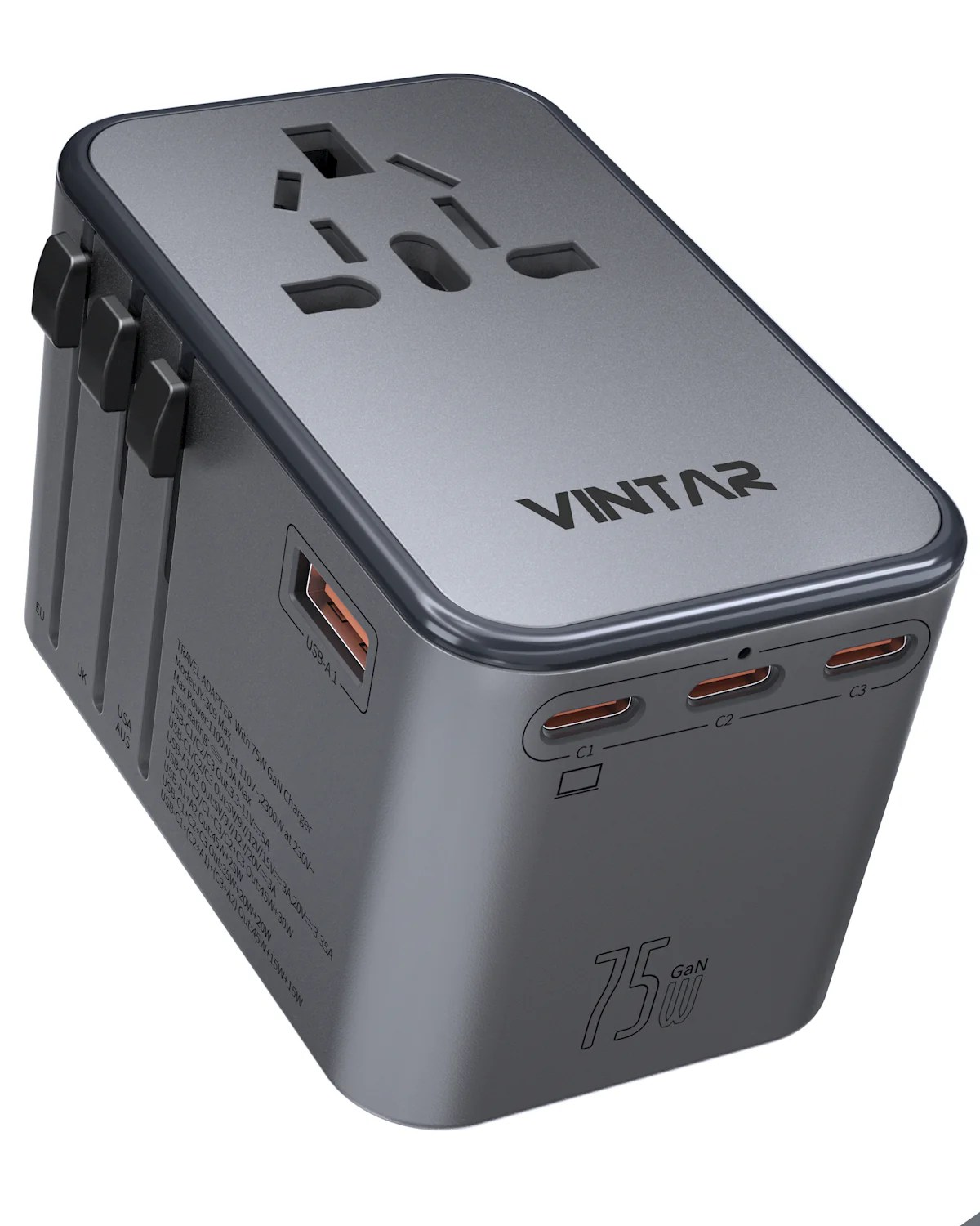 Universal Travel Adapter Vintar 75w Gan International Plug Adapter Wi