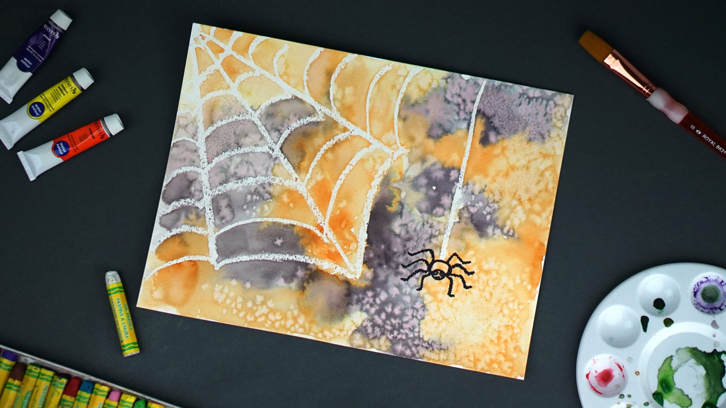 Halloween Art Project: Wax Resist Spider Web Painting | Virtual Club