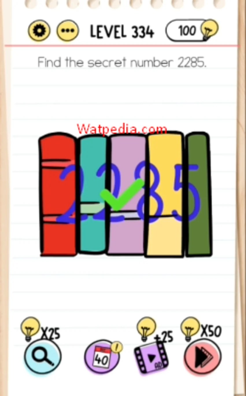 Brain Test Level 334 Find the secret number 2285.