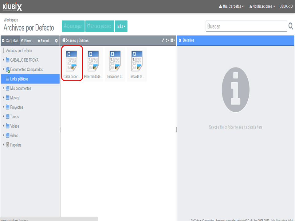 ¿Cómo ver el enlace directo de un archivo en AjaXplorer? — Webirix