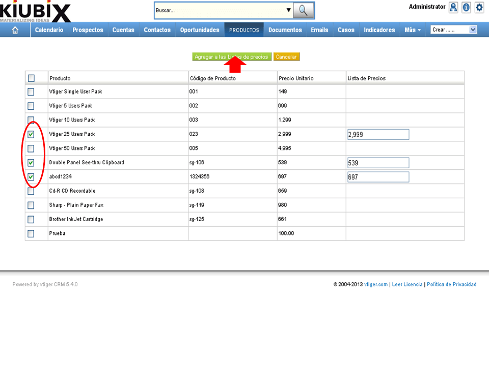¿Cómo agregar una lista de precios en VTiger? — Webirix