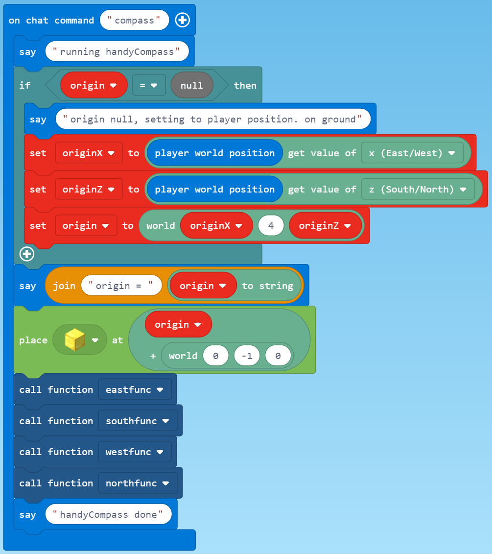 Handy Compass in MakeCode for Minecraft | We Code MakeCode