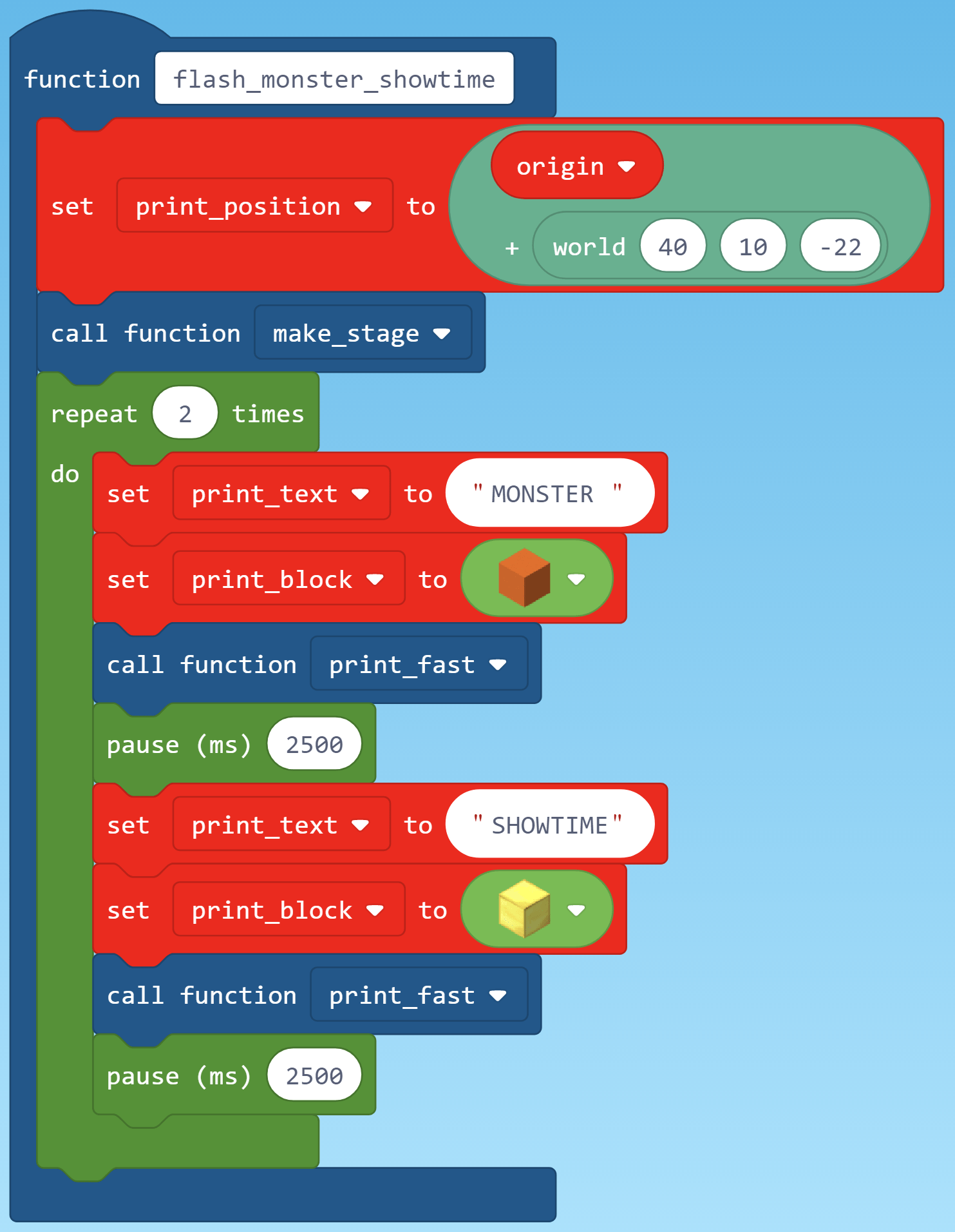 Monster Showtime in MakeCode for Minecraft | We Code MakeCode