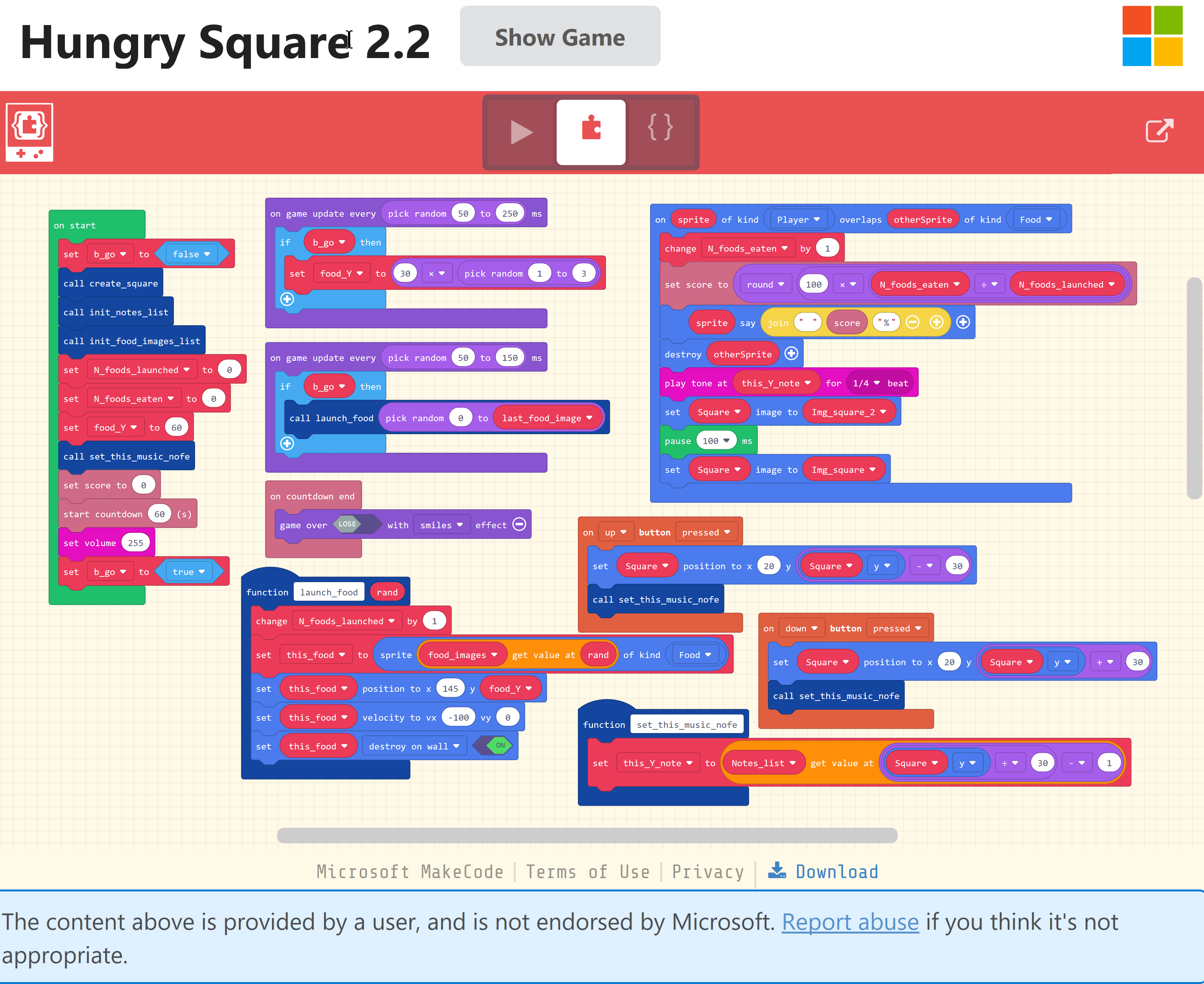 Hungry Square: a Game in MakeCode Arcade | We Code MakeCode