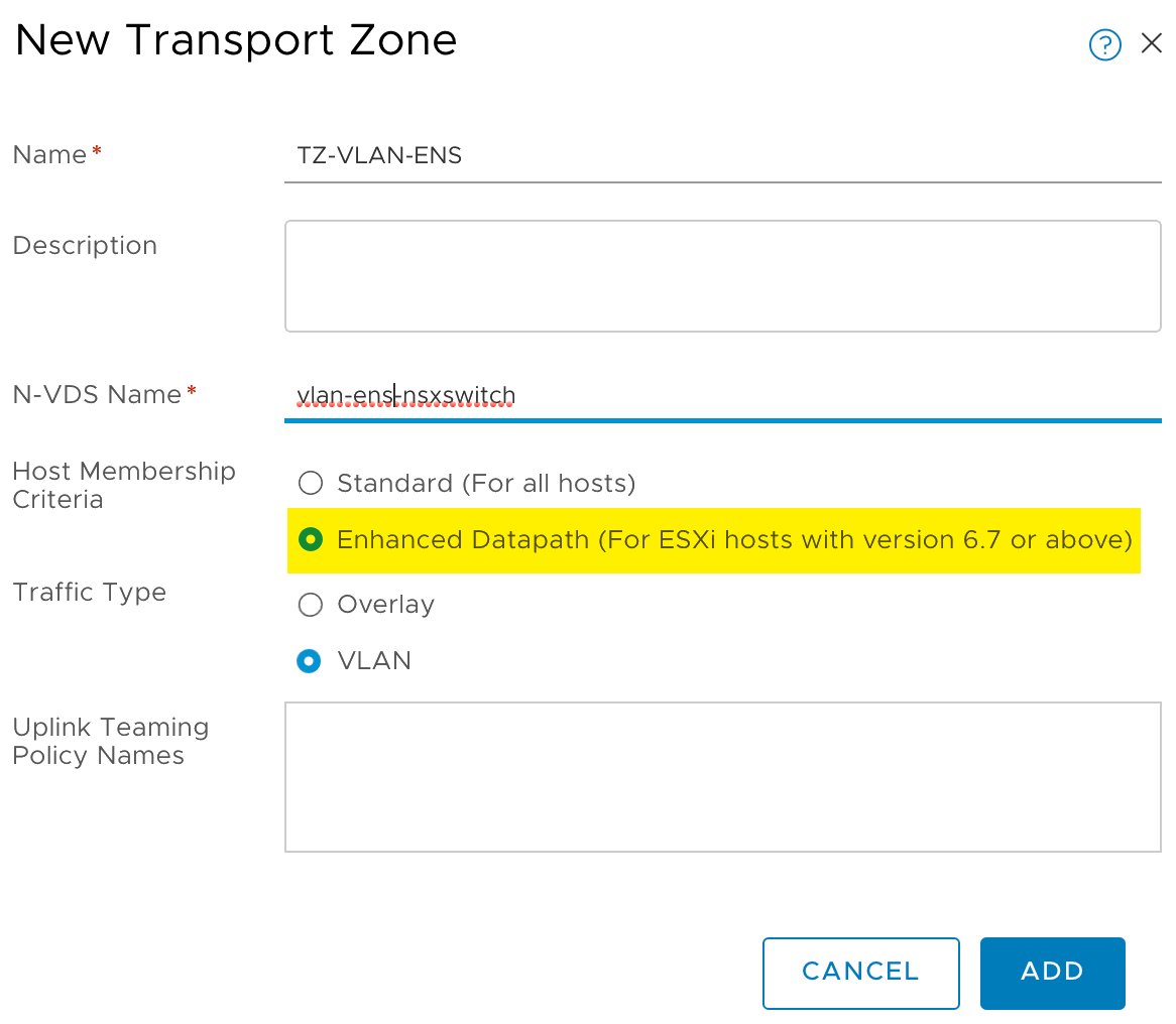 Configure NSX-T Enhanced Data path / Network Stack (ENS) for Nested ESXi