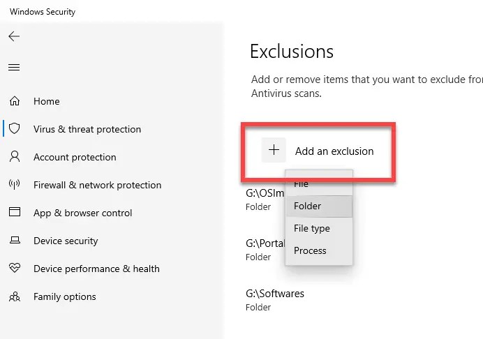 How to Exclude a File or Folder from Windows Defender Scan