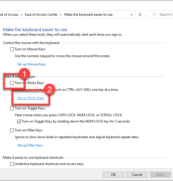 How To Disable Or Stop Sticky Keys Pop Up Prompt In Windows