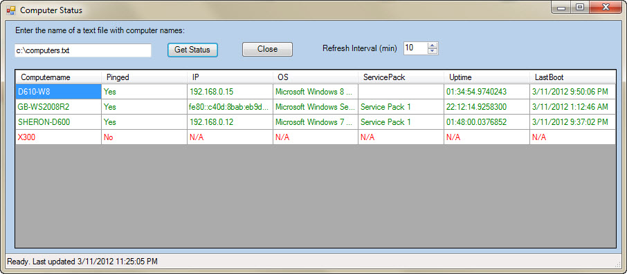 Display computers status report powershell gui script : WIndowsMatters