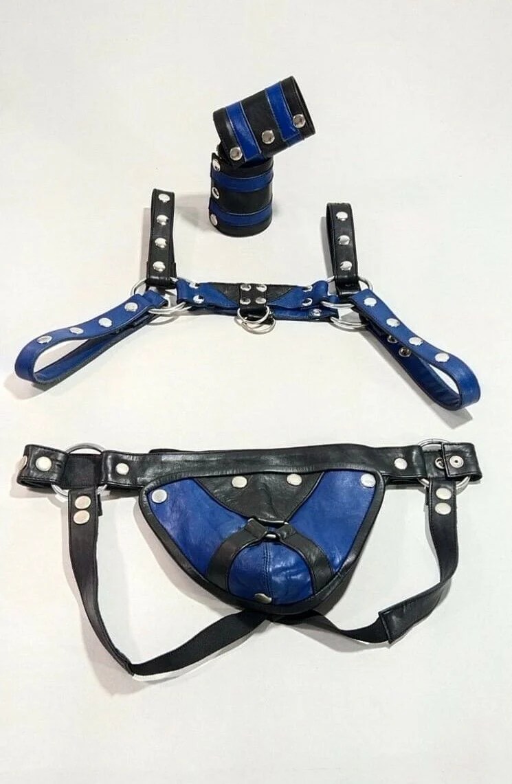 Men S Leather Chest Harness Jockstrap Wristbands Set Multi Adjustment