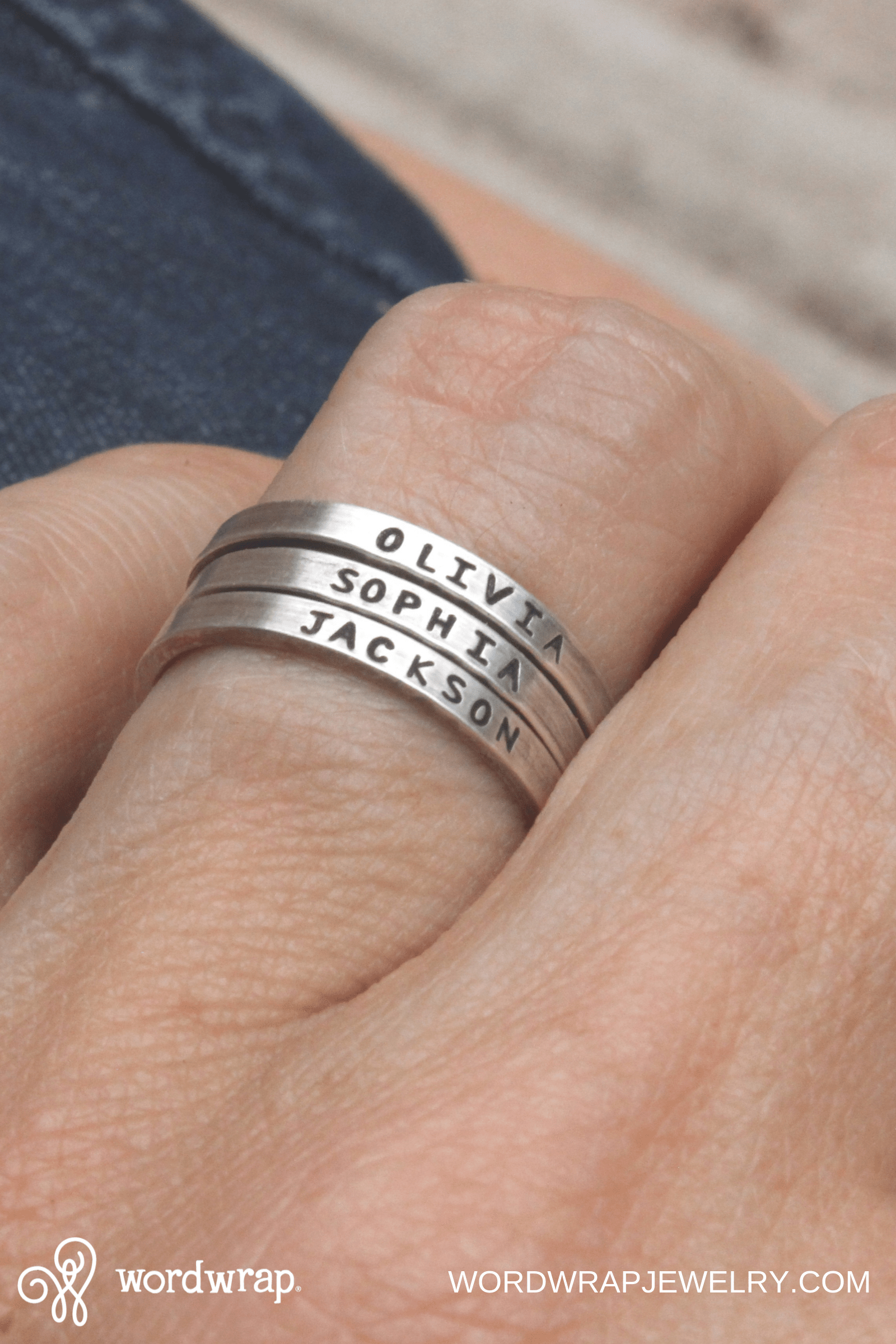 Minimalist Stacking Name Rings - WordWrap