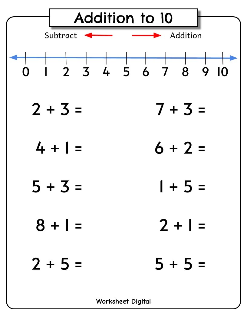 Addition up to 10 - Worksheet Digital
