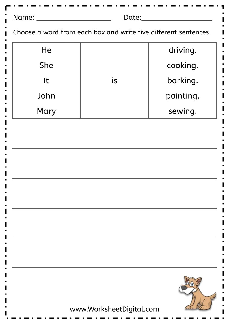 Simple Sentences - Worksheet Digital
