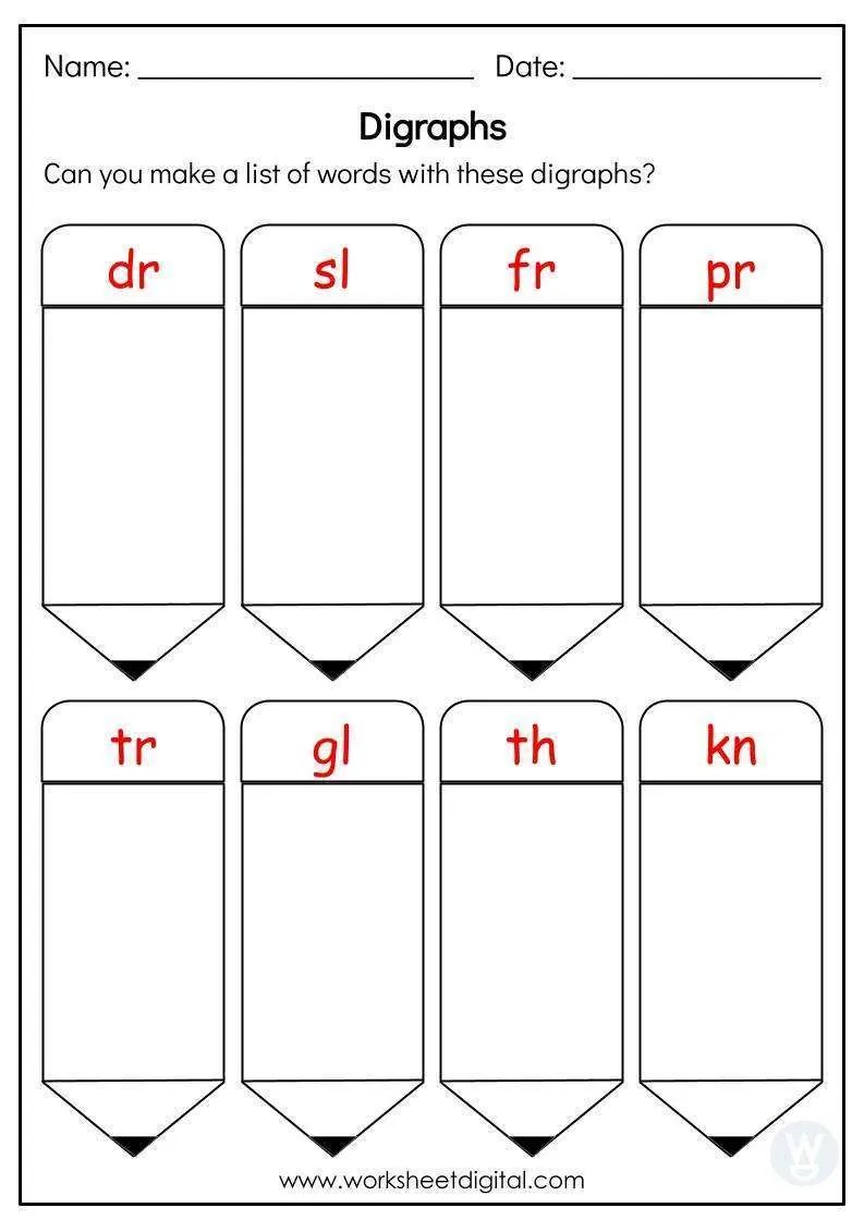 Digraphs - Worksheet Digital