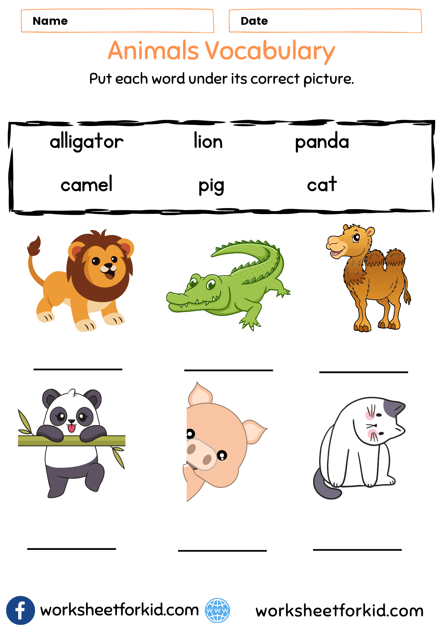 Animals Vocabulary Worksheet PDF-1 - WorksheetForKid
