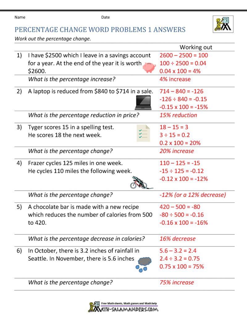 Percentages Percentage Increase And Decrease Worksheet With Solutions - Premium Abstract Illustration Gallery - Full HD