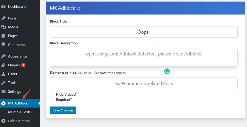 Adblock Detection And Notification For Wordpress - MK Adblock | WP Missing