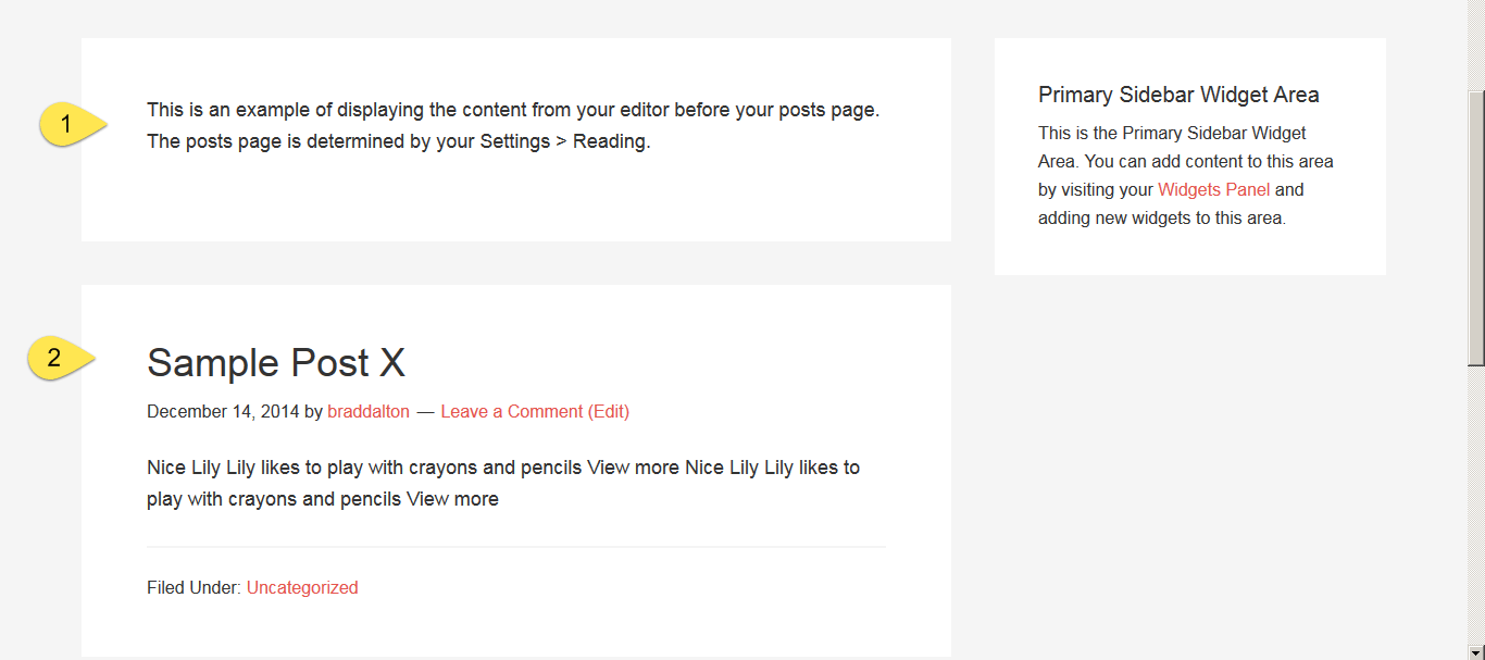 Show Content From Editor Before Posts Page Set in Reading Settings