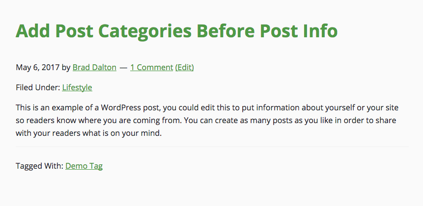 Reposition Post Categories Below Post Info In Entry Header