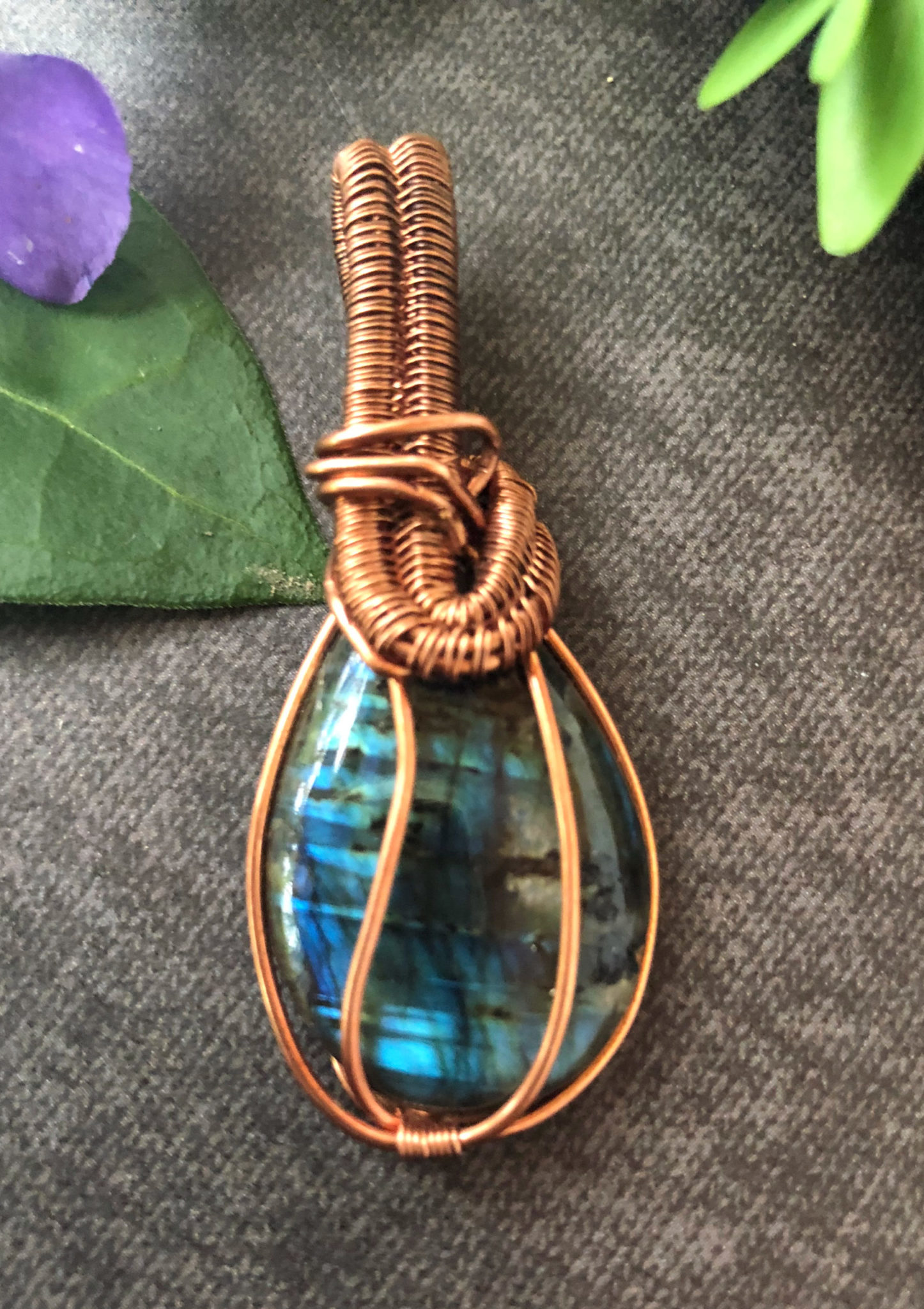 Labradorite Wire Wrapped Pendant - Handmade Jewelry & Candles - WV3 Designs