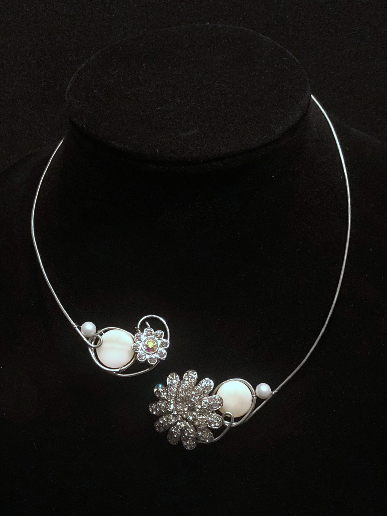 Floating Pearl, Mother of Pearl & Crystal Necklace - Handmade Jewelry ...