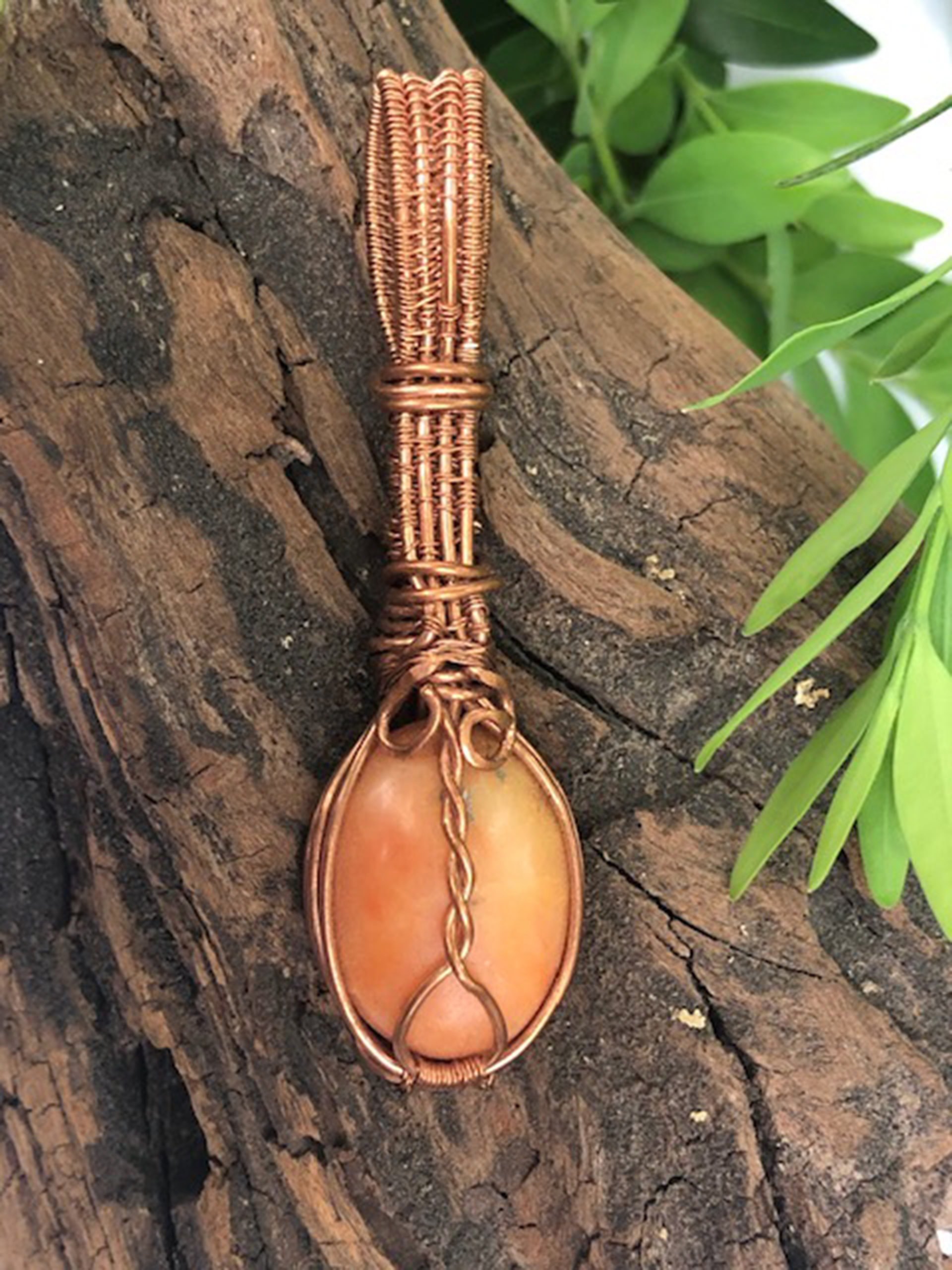 Natural Peach Stone Pendant - Handmade Jewelry & Candles - WV3 Designs