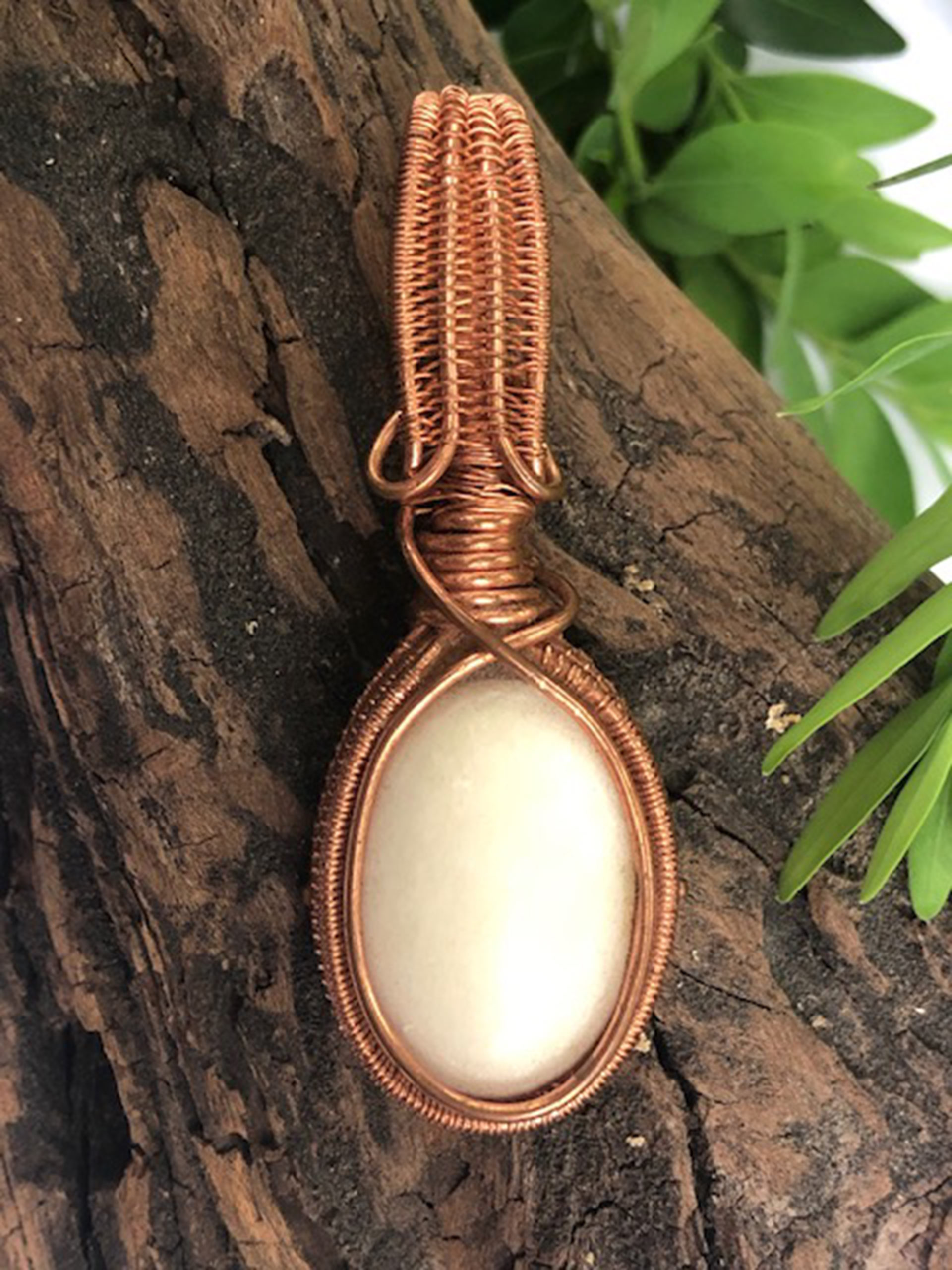 Wire Wrapped Natural White Stone Pendant - Handmade Jewelry & Candles ...