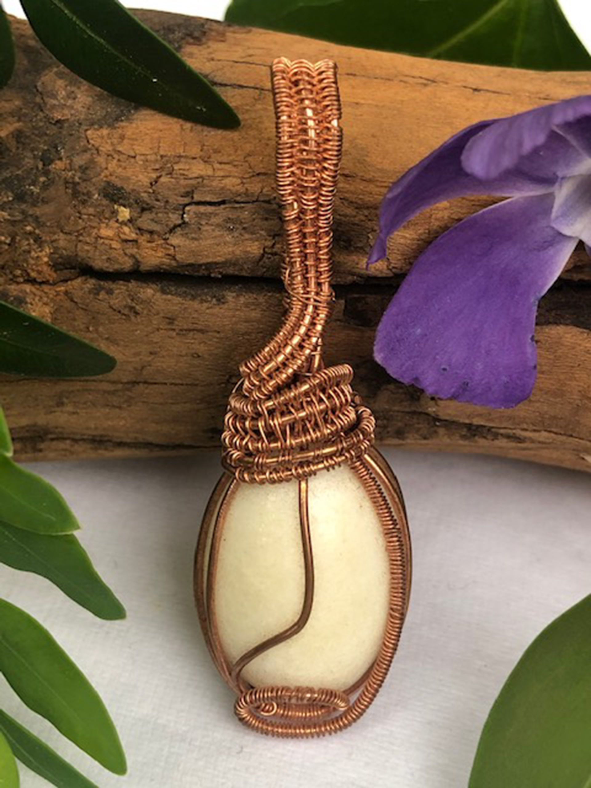 Natural White Stone Wire Wrapped Pendant - Handmade Jewelry & Candles ...