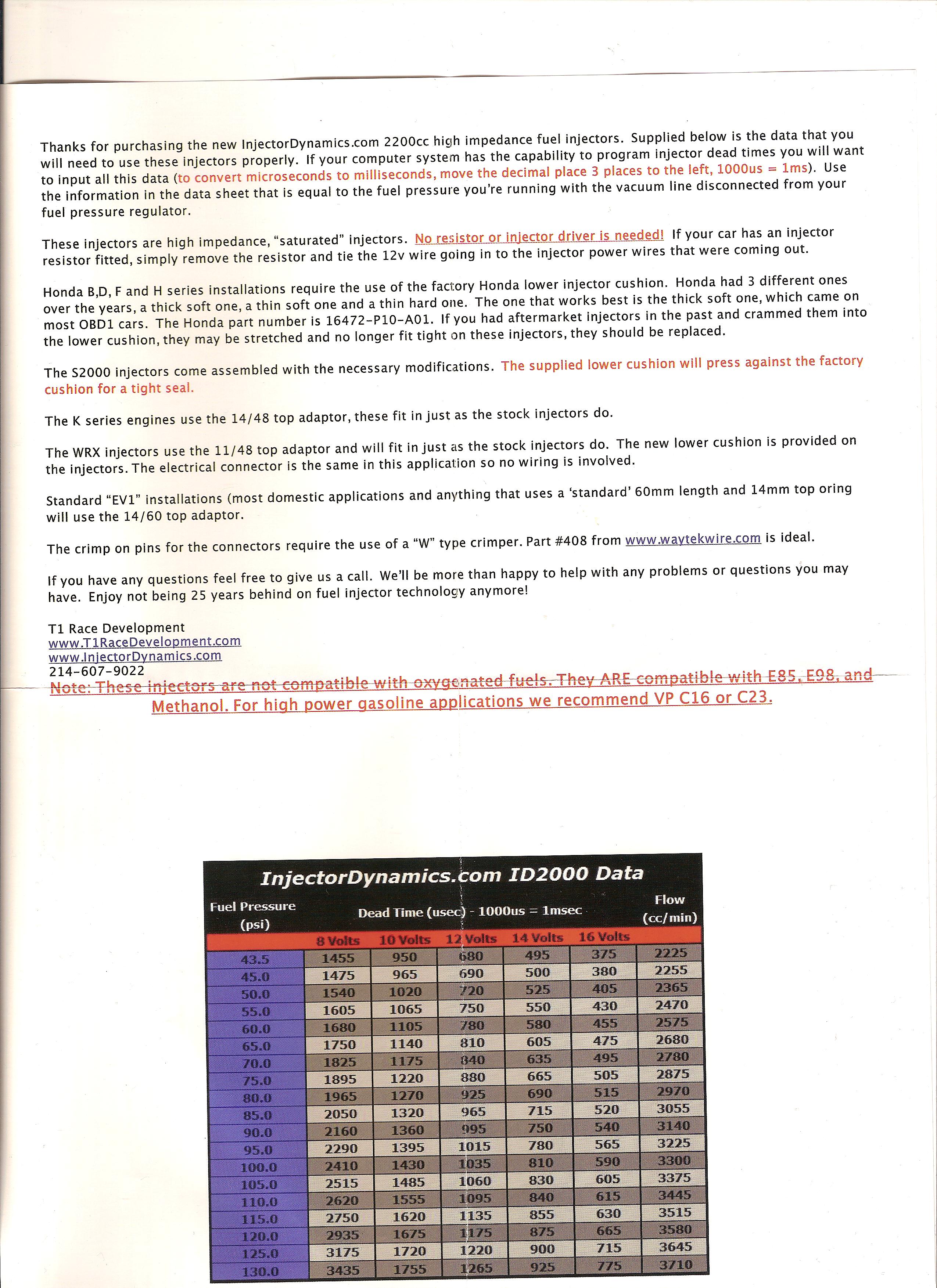 ID2000 Injector Instructions and Dead Times - 2JZGARAGE